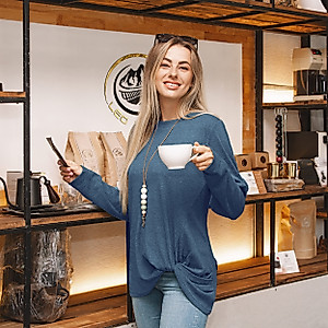 NY Threads Womens Long Sleeve Tops, Casual Crewneck, Pullover Tunic Blouse, Loose Fitting T Shirts Midnight Blue