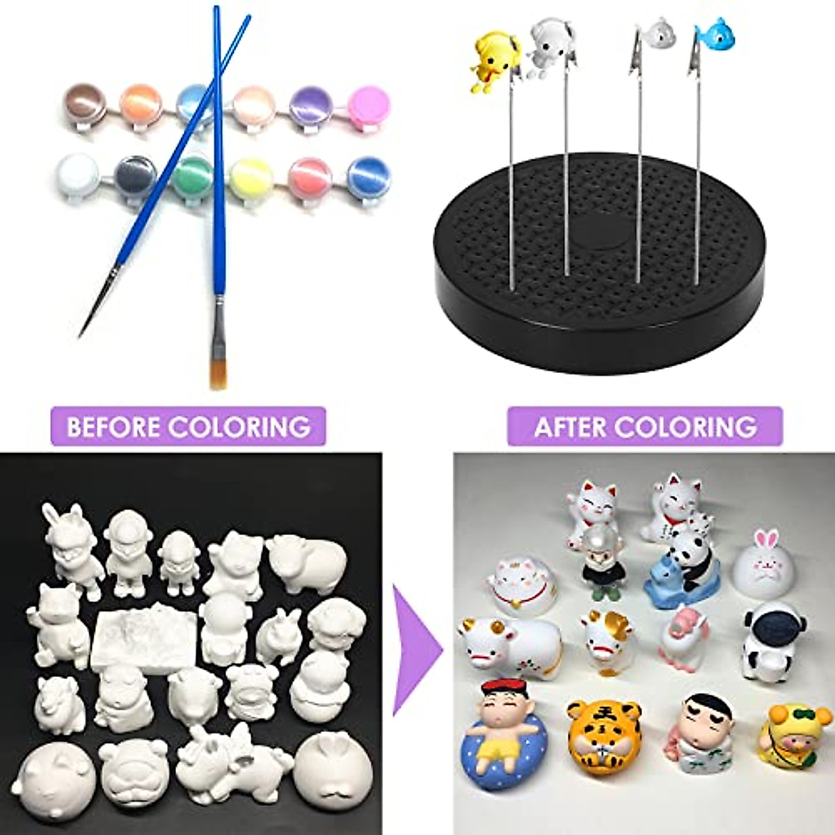 Swpeet 14Pcs 360 Degree Rotation Model Painting Stand Base Holder and 6 Inch Model Painting Alligator Clip Stick with Invisible Tape Assortment Kit Perfect for Airbrush Spraying Hobby Modeling Parts