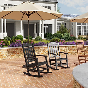 Outsunny 2 Pieces Outdoor Rocking Chair, All Weather-Resistant HDPE Rocking Patio Chairs with Rustic High Back, Armrests, Oversized Seat and Slatted Backrest, 350lbs Weight Capacity, Black