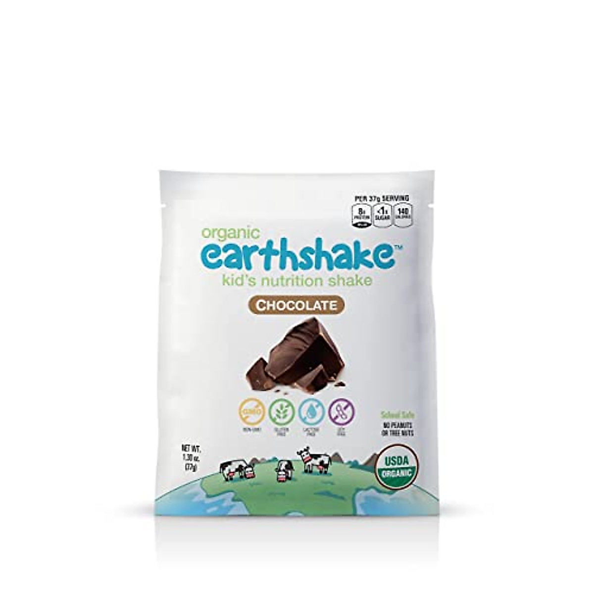 Earthshake Organic Kids Protein Nutritional Shake, Chocolate - Non GMO, Lactose Free, Soy Free, Gluten Free, Less than 1g of Sugar Per Serving, Amazing Taste | All Ages 2 & Up (Chocolate, 10 Count)
