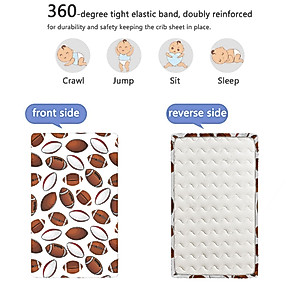 American Football Themed Fitted Mini Crib Sheets,Portable Mini Crib Sheets Ultra Soft Material -Baby Sheet for Boys Girls,24 x 38 Inch,Caramel White Ruby