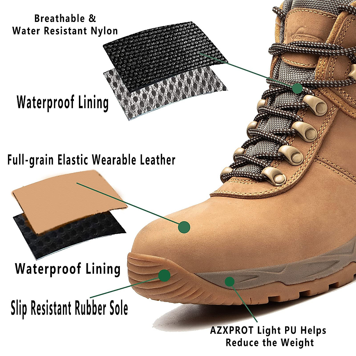 AZXPROT Waterproof Hiking Boots for Men, Outdoor Lightweight Trekking Trails Shoes Backpacking Mountaineering Boots Yellow 7