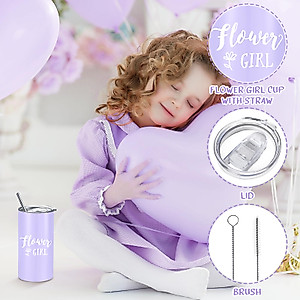 Sieral 9 Pcs Flower Girl Proposal Gifts Set Personalized Flower Girl Tumbler with Straw Bride Gift Box Canvas Bag Sunglasses Hair Ring Diamond Pen Envelope Bride Gift for Wedding(Purple,Retro)