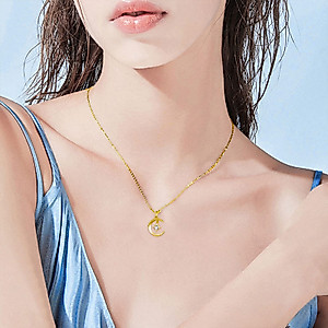 SISGEM 14k Gold Moon Necklace for Women, Real Gold Moon and North Star Pendant with Chain, Jewelry Gifts for Her, 16+1+1 Inch