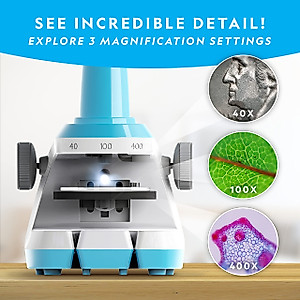 NATIONAL GEOGRAPHIC Microscope for Kids - Science Kit with an Easy-to-Use Kids Microscope, Up to 400x Zoom, Blank and Prepared Slides, Rock & Mineral Specimens, STEM Project Toy (Amazon Exclusive)