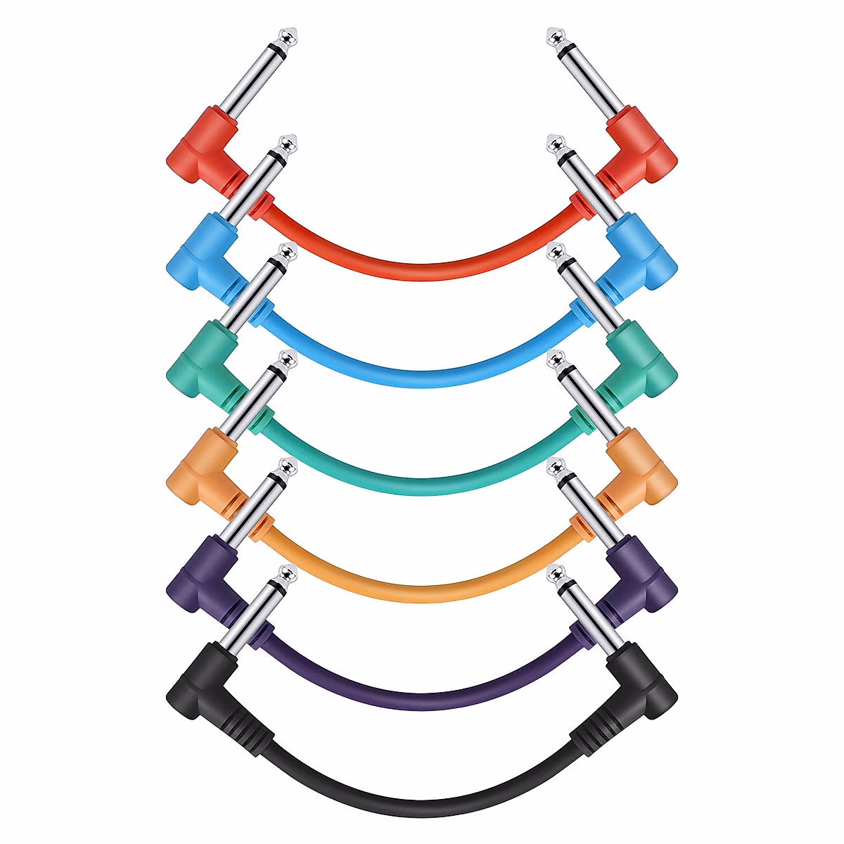 Donner 6 Inch Guitar Patch Colored Cable 6-Pack, TS 1/4" Right Angle to TS 1/4" Right Angle