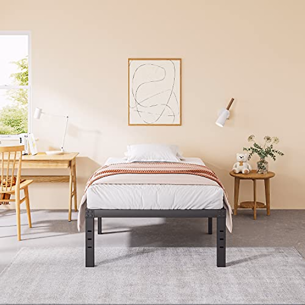 Cleaniago Twin Size Bed Frame, Wooden Slats Support, 16 Inch High, Heavy Duty 2500 Pounds Support for Mattress, No Box Spring Needed, Noise Free, Easy Assembly, Black