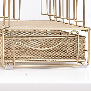 ARCOBIS Gold Desk File Organizer for Women, Desk Organizers and Accessories with Pen Holder & Sliding Drawer & Vertical File Folder Sorters, Cute Desktop File Holder for Office Supplies