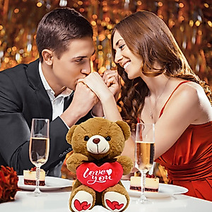 Love You! 14 Inches Valentines Day Plush Teddy Bear with Red Heart, Cute Brown Teddy Bear Stuffed Animal Toys, Valentines Day Anniversary Birthday Gift for Kids Boys Girls Couple Boyfriend Girlfriend