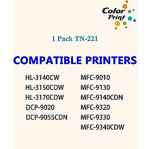 1-Pack ColorPrint Compatible TN221 Black Toner Cartridge Replacement for Brother TN221BK TN-221 TN-221BK TN225 Work with MFC-9130CW HL-3170CDW HL 3140CW 3180CDW MFC-9330CDW 9340CDW DCP-9020CDN Printer