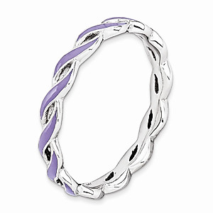 Solid 925 Sterling Silver Stackable Purple Enamel Ring Eternity Band Size 9