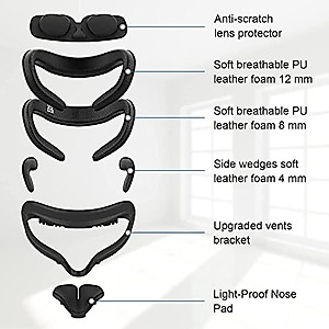 UPOK Facial Interface Bracket Face Cover for Oculus Quest 2 - Meta Accessories Eyes Vent Soft Cushion Foam Leather Skin Enhance Comfort with Lens Spacer Protector, Block Light (7-Pcs Set)
