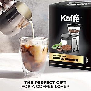 Kaffe Burr Coffee Grinder Electric w/Adjustable Settings for Precision Coffee Bean Grinding (5.5oz Capacity) Cleaning Brush Included. (Powerful Motor) Stainless Steel