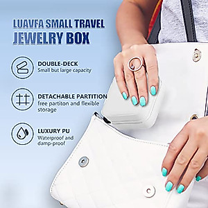 LUAVFA Small Travel Jewelry Box,Portable Travel Jewelry Organizer,Mini Display Case with PU Leather for Girls Women Gift Rings Earrings Necklaces Storage(White)