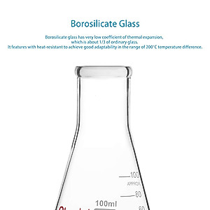 stonylab 1-Pack Glass 100 ml Heavy Wall Narrow Mouth Erlenmeyer Flasks with Heavy Duty Rim - (100ml Fits with StonyLab 5# Rubber Stopper)