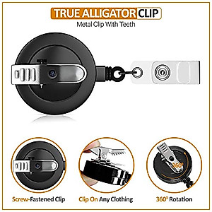 N1U 10 Pack Badge Reels Retractable with Swivel Alligator Clip - Retractable Badge Clips for Work - Retractable Badge Holders with Clip for Nurses - Durable Retractable ID Badge Clips in Bulk - N1U
