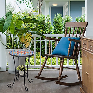 VCUTEKA Outdoor Side Table Mosaic Patio Table Accent Table Mosaic Tile Top Metal Frame Small End Table Porch Beach Patio Garden Balcony Blue 14''