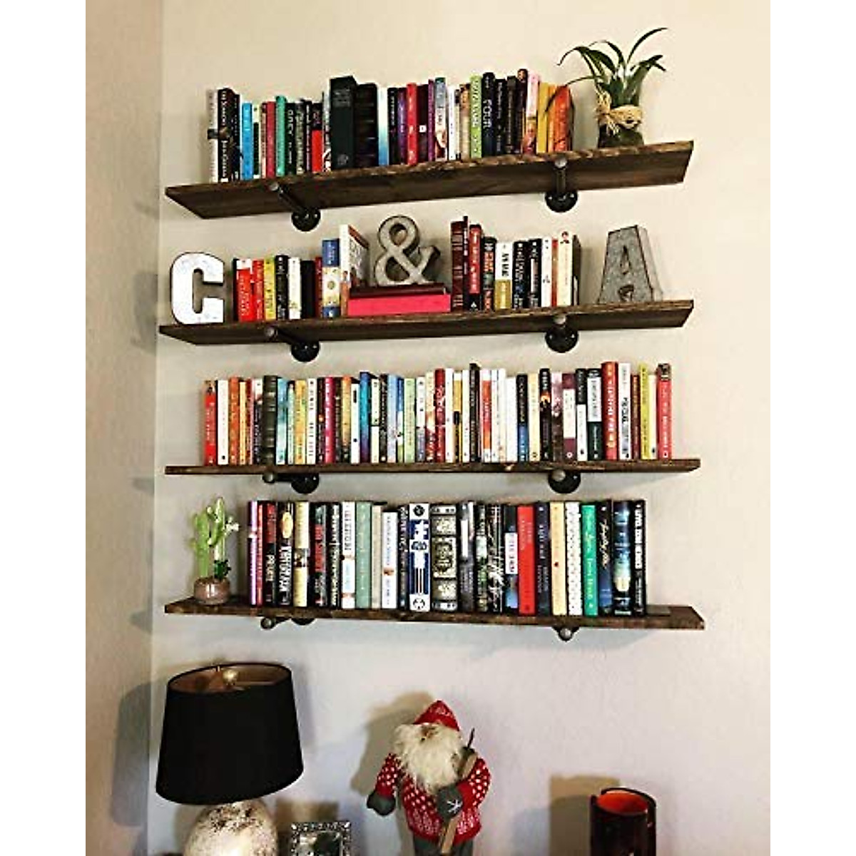 Industrial Black Iron Pipe Shelf Brackets –12 Inch Set of 6, Heavy Duty Rustic Floating Shelf Bracket, Clothing Rack, Coated Finish, Hardware Included