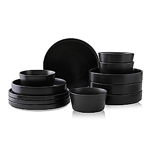 Stone Lain Celina Stoneware 12-Piece Dinnerware Set, Cereal and Pasta Bowls, Black, Coupe