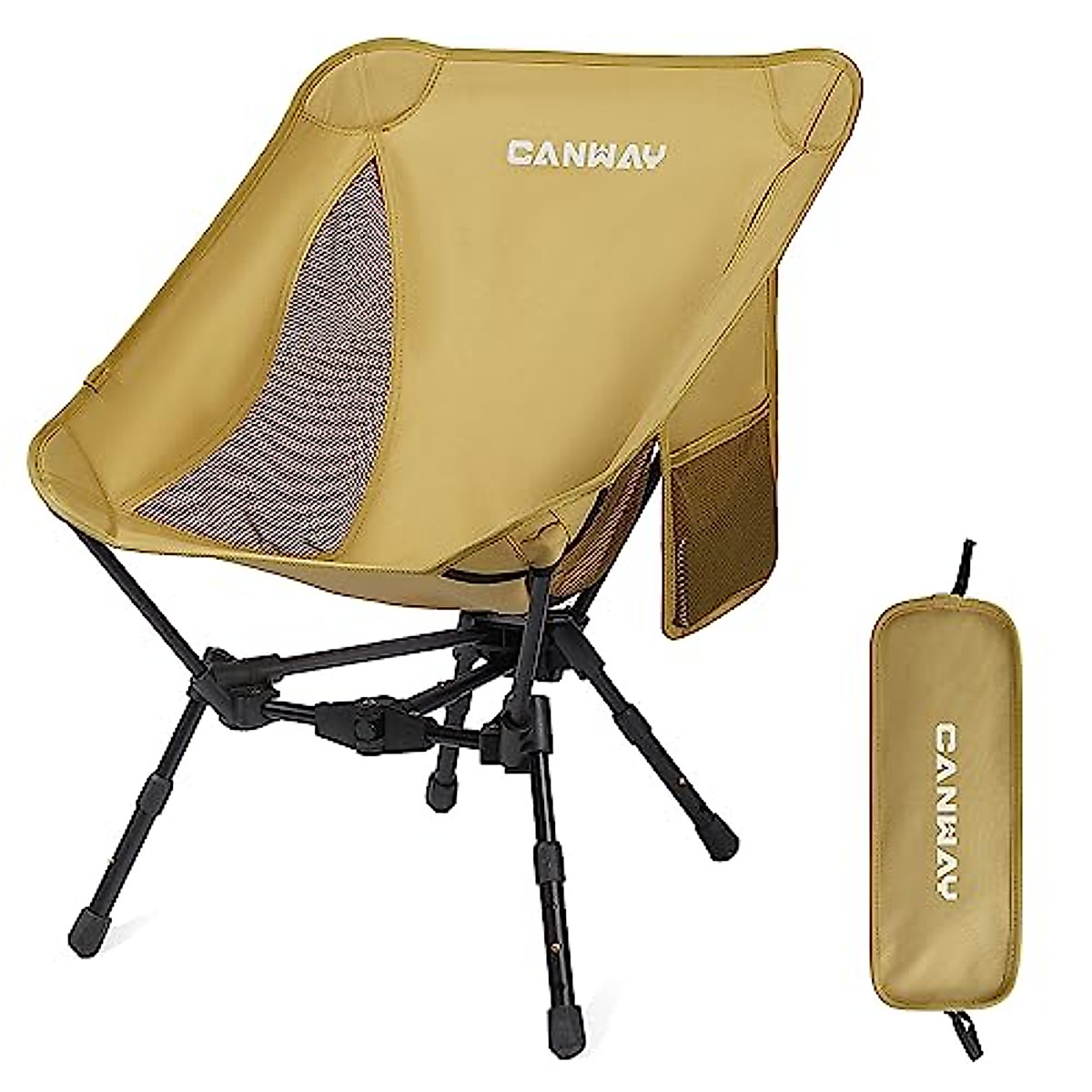 CANWAY Portable Camping Chair, Ultra-Compact and Lightweight Folding Chair for Camping, Beach, Picnic, Lawn Concerts, Hiking, Backpacking, Adjustable Height