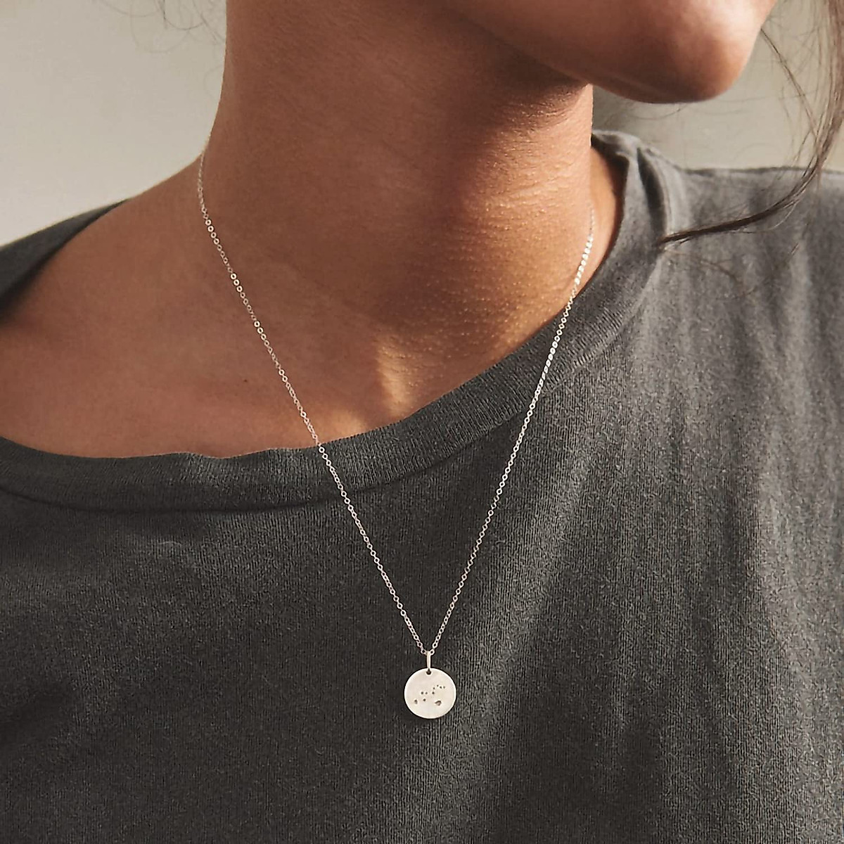 MEVECCO Gold Necklace Coin Disc Zodiac 12 Constellation Pisces Star Engraved Horoscope Sign Astrology Pendant 18K Gold Plated Chain Dainty Personalized Simple Jewelry