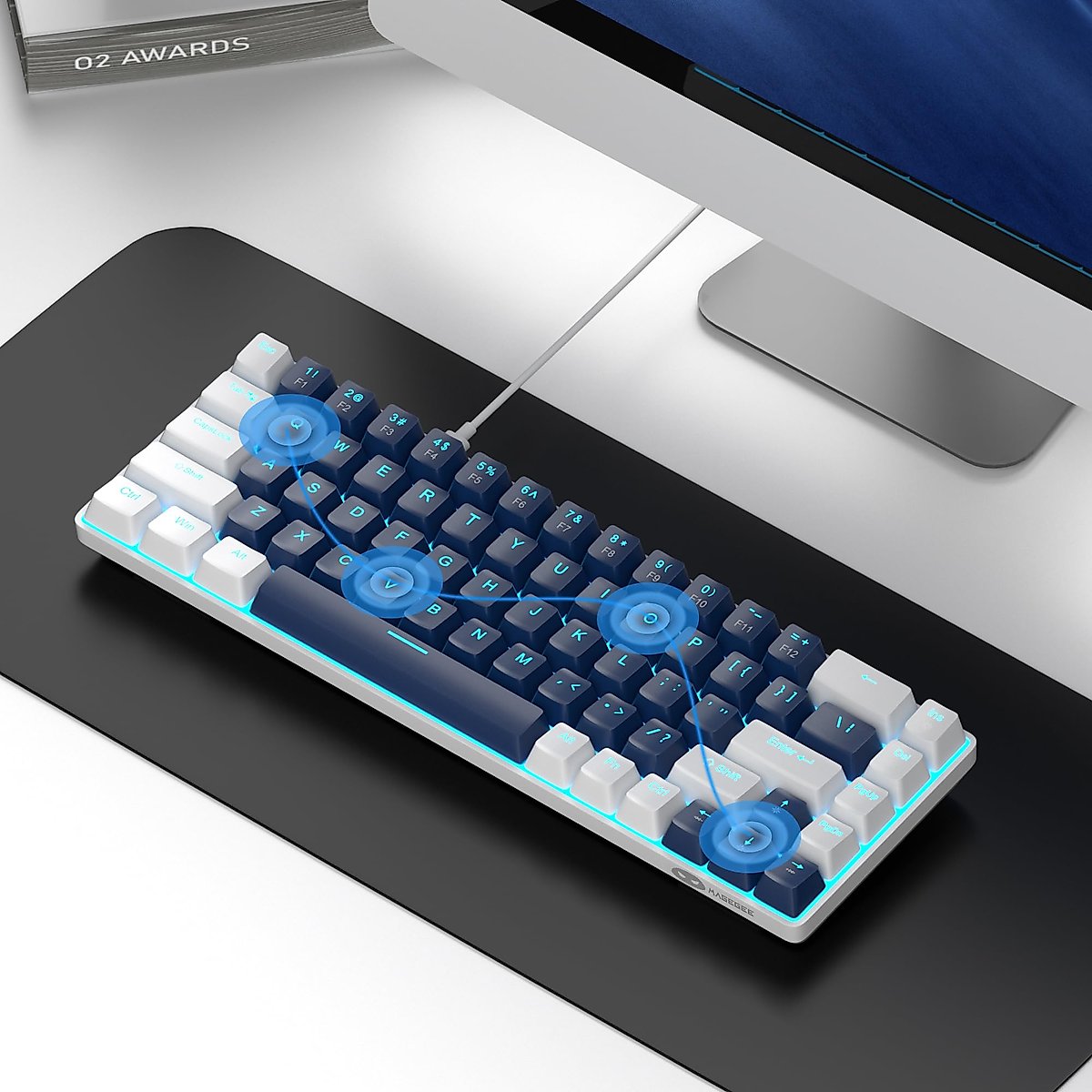 MageGee Portable 60% Mechanical Gaming Keyboard, MK-Box LED Backlit Compact 68 Keys Mini Wired Office Keyboard with Blue Switch for Windows Laptop PC Mac - Blue/White