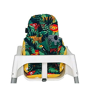 Pamuk Atölyesi High Chair Cushion, 100% Soft Cotton, Breathable, Comfortable,Double-Faced,Stainproof and Washable (Green,Yellow)