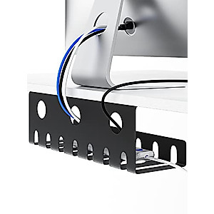 Under Desk Cable Management Tray 2 Pack, Metal Cable Tray Basket for Wire Management, No Drill/Drill PC Cord Organizer for Home Office Computer Desk Cable Hider, 15.75x4.72x4.72in, Black Raceway