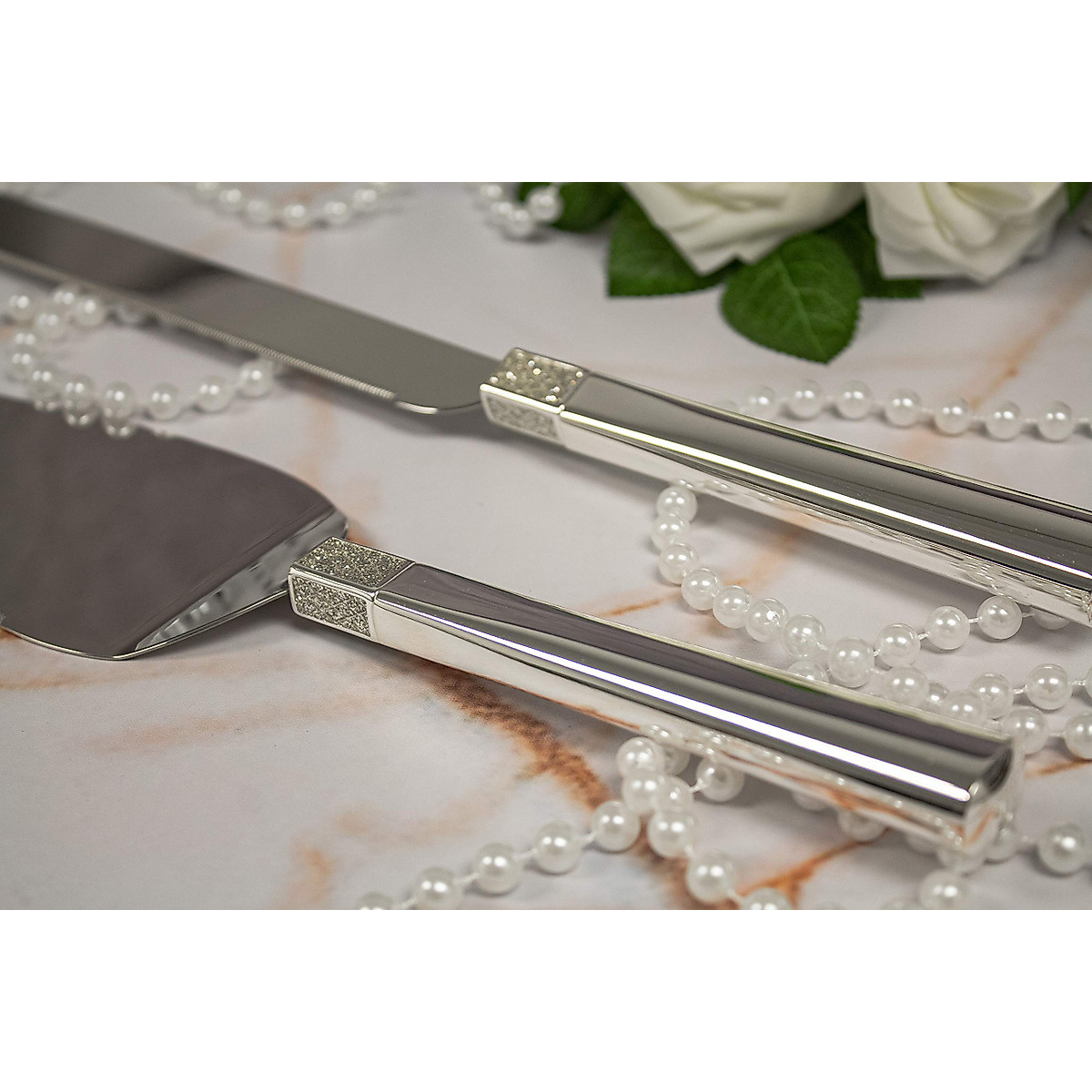 Waterford Lismore Diamond Silver Personalized Wedding Cake Knife and Server Set, Custom Engraved Wedding Cake Cutting Set, Accessories and Gifts for the Bride and Groom
