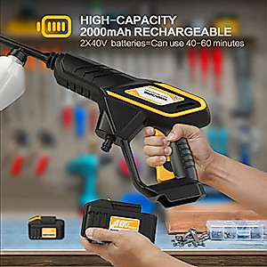 40V Cordless Pressure Washer, 2pcs Batteries Portable Power Washer 520 PSI, 6-in-1 Nozzle, for Cars,Bicycle,Garden,Outdoors Cleaning