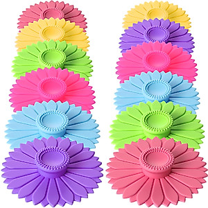Hoolerry 12 Sets Sunflower Silicone Cup Covers 4.13" Multicolored Silicone Cup Lids Mug Cover Outdoor Cup Covers for Hot Drinks, Tea, Coffee, 6 Colors(Bright Color)