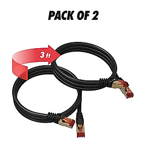 Ultra Clarity Cables Cat 8 Ethernet Cable 3 FT [2 Pack], High Speed 40 Gbps 2000Mhz Internet LAN Cable with Gold Plated RJ45 Connector, Weatherproof Ethernet Cord for Router, PC, PS5, Xbox - Black