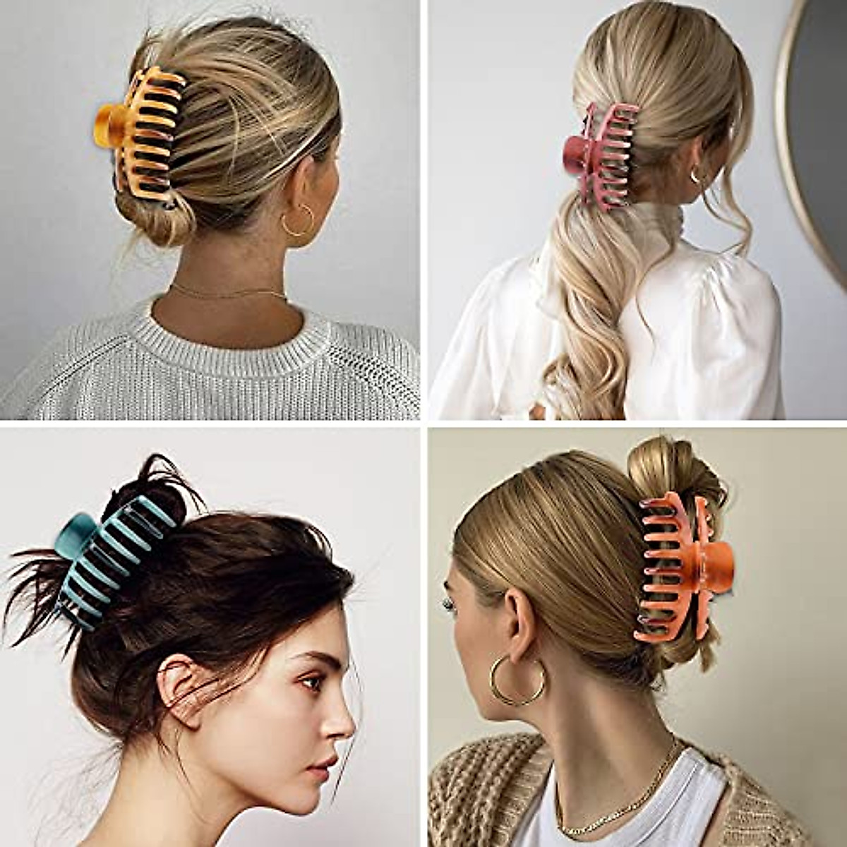 12 PCS Square Hair Clips for Women,4.3 Inch Large Rectangle Hair Claw Clips for Women Thin Thick Curly Hair, Big Matte Banana Clips,Strong Hold jaw clips,Multicolor 1 (Jelly)