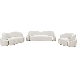 Meridian Furniture 108Cream-L Principessa Collection Modern | Contemporary Loveseat with Rich Cream Boucle Fabric, Curved Seat and Back, 68" W x 35" D x 29" H, Cream