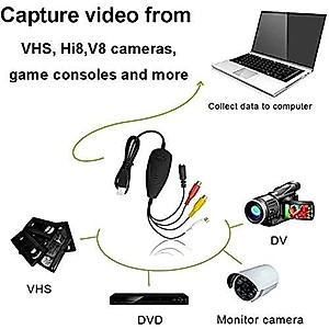 VHS To Digital DVD Converter, USB2.0 Audio/video Capture Grabber Adapter Device,Transfer VCR TV Hi8 Game S video to DVD,Support Windows 10/8.1/8/7/Vista/XP
