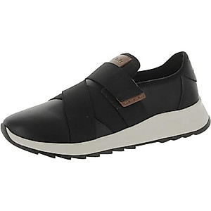 Clarks Women's Dash Lite Strap Sneaker, Black Leather, 7