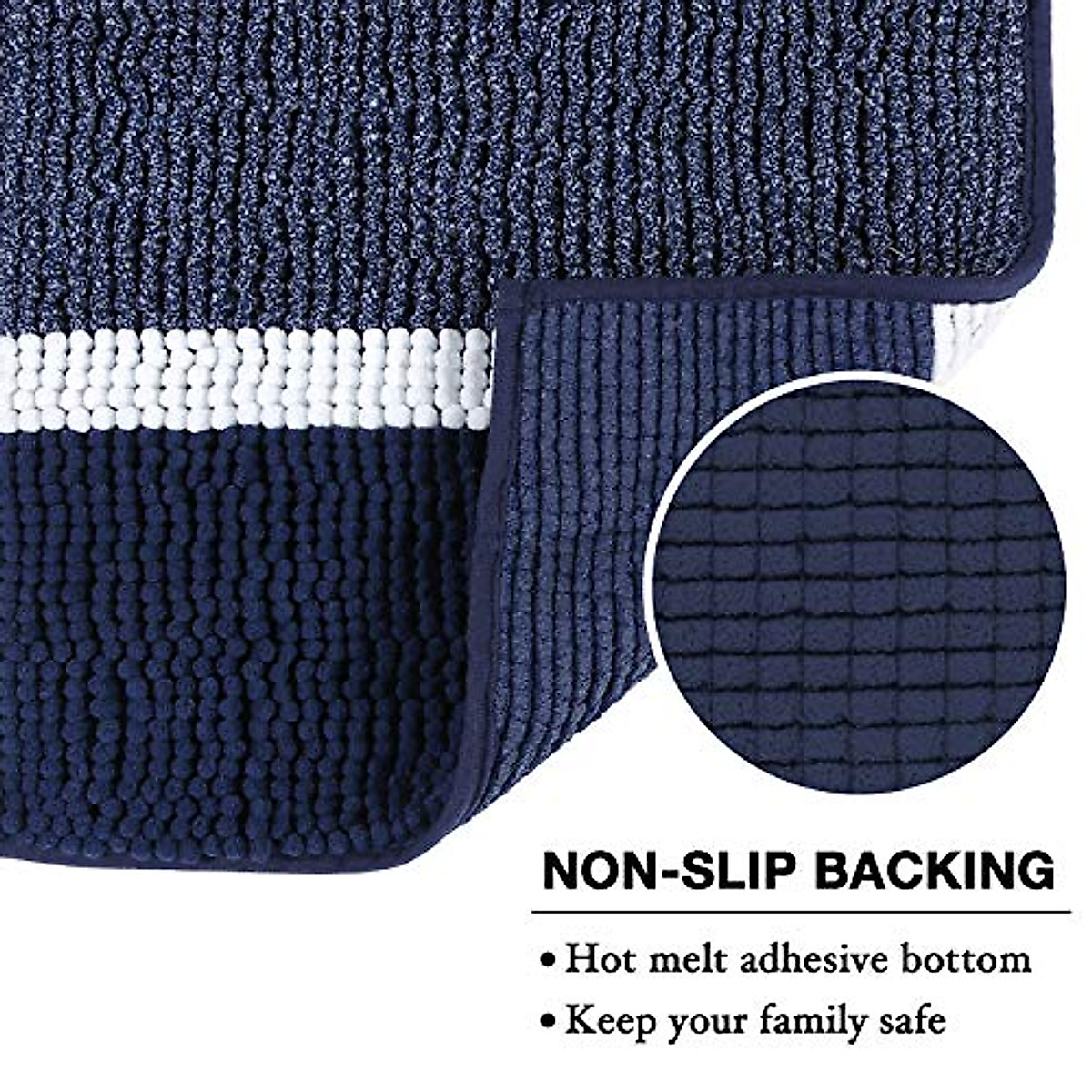 Luxury Chenille Microfiber Floor Mat for Living Room Bedroom, Gradient Navy Stripe Pattern Shag Plush Rug, Soft Non Slip Absorbent Bathmat Washable Home Decor, (47×20 inch, Navy)