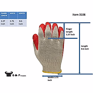G & F Products 3106-10 String Knit Palm, Latex Dipped Nitrile Coated Work Gloves For General Purpose, 10-Pairsper Pack, Red, Large