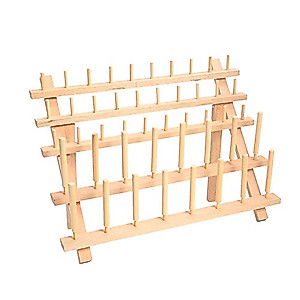 Enkarl Embroidery Thread Holder, Sewing Wooden Thread Rack Organizer, 46 Spool with Hanging Hooks for Quilting Hair-braiding