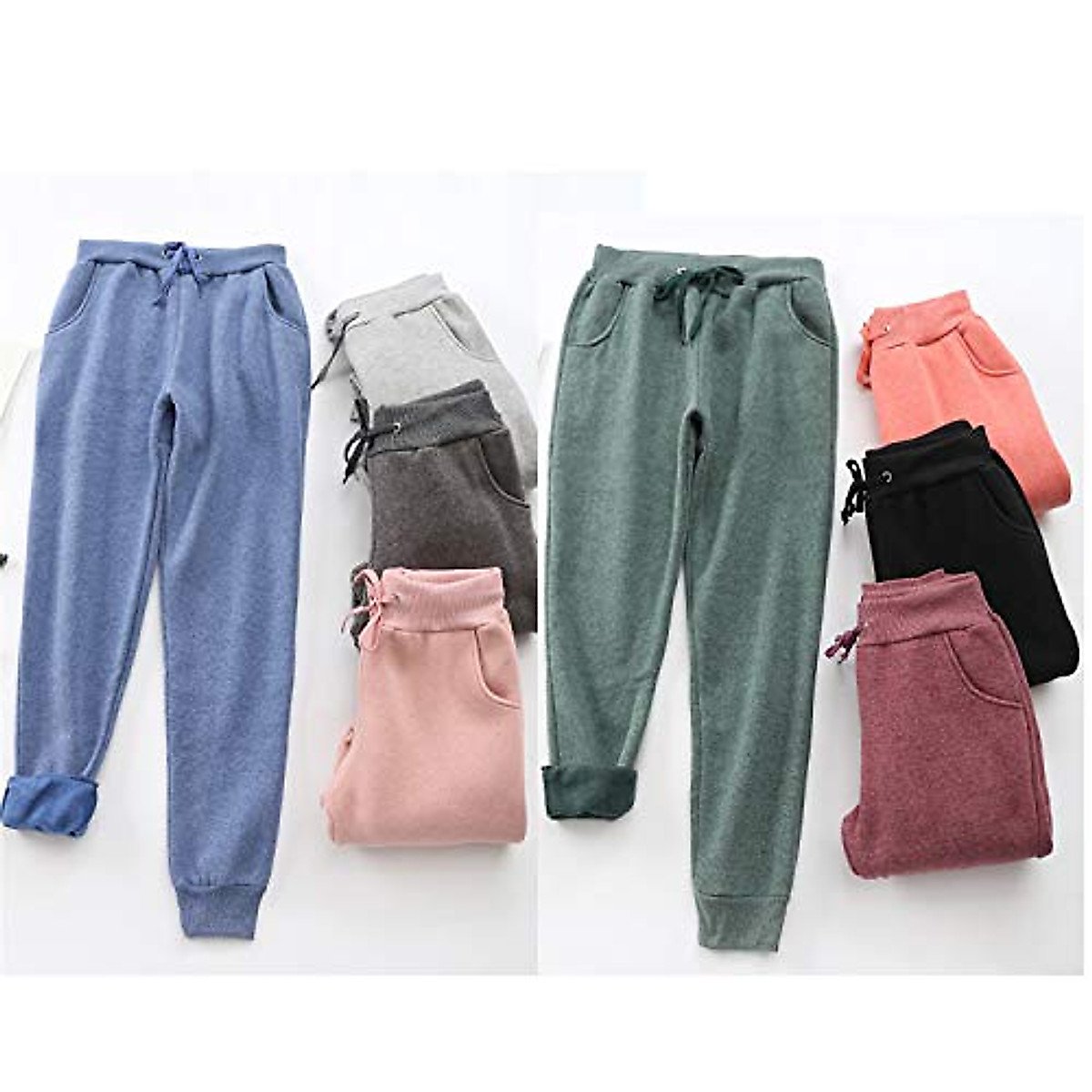 Andongnywell Women's Warm Jogger Fleece Pants Sherpa Lined Athletic Sweatpants Winter Casual Harem Sports Pants (Orange,X-Large)