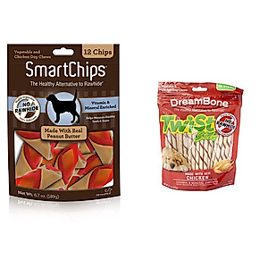 SmartBones SmartChips for Dogs (Pack of 1) and DreamBone Twist Sticks, Made with Real Chicken, Rawhide-Free Chews for Dogs, 50 Count