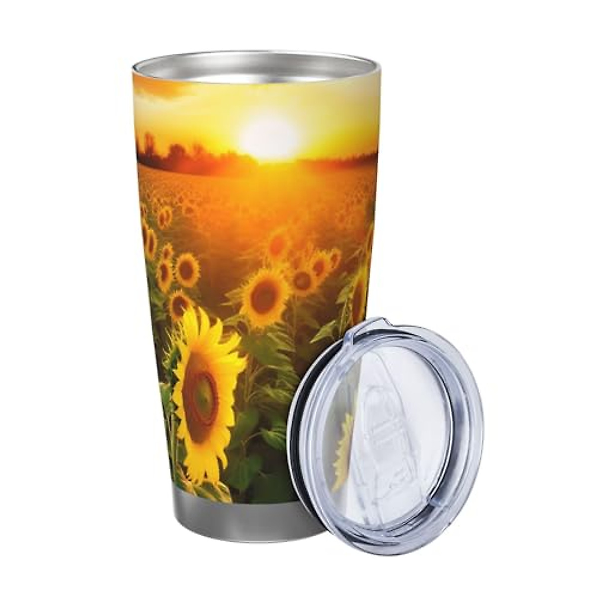 Sunflower Field Sunset Tumbler with Lid and Straw 20oz Stainless Steel Car Cup for Hot and Cold Drinks, Double Wall Insulated Travel Coffee Mug Reusable Drink Thermos Cup Birthday Gifts