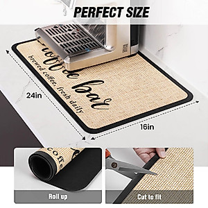 DK177 Coffee Mat Coffee Bar Mat Hide Stain Absorbent Drying Mat with Waterproof Rubber Backing Fit Under Coffee Maker Coffee Machine Coffee Pot Espresso Machine Coffee Bar Accessories-19"x12"