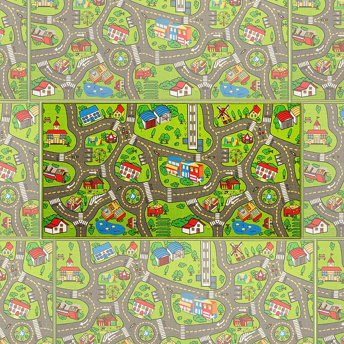 Kids Carpet Playmat City Life 3D Playroom Rug | 30 x 60 Inch Extra Large Toddler Activity Mat for Race Cars & Toys | Playroom Rug Makes a Fun Educational Gift Idea for Boys & Girls (Green)