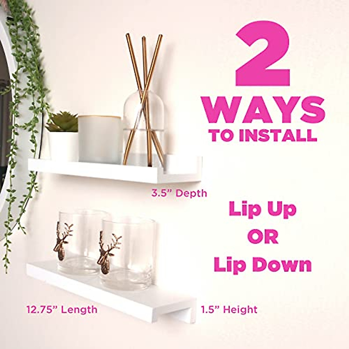 Hot Haus Decor Wall Shelves - Set of 2 White Floating Shelves - 12.75"x3.5"- Essential Oil Storage Wall Shelf - Nursery Bookshelf - Nail Polish Shelf - Spice Rack Floating Shelf - Essential Oil Shelf