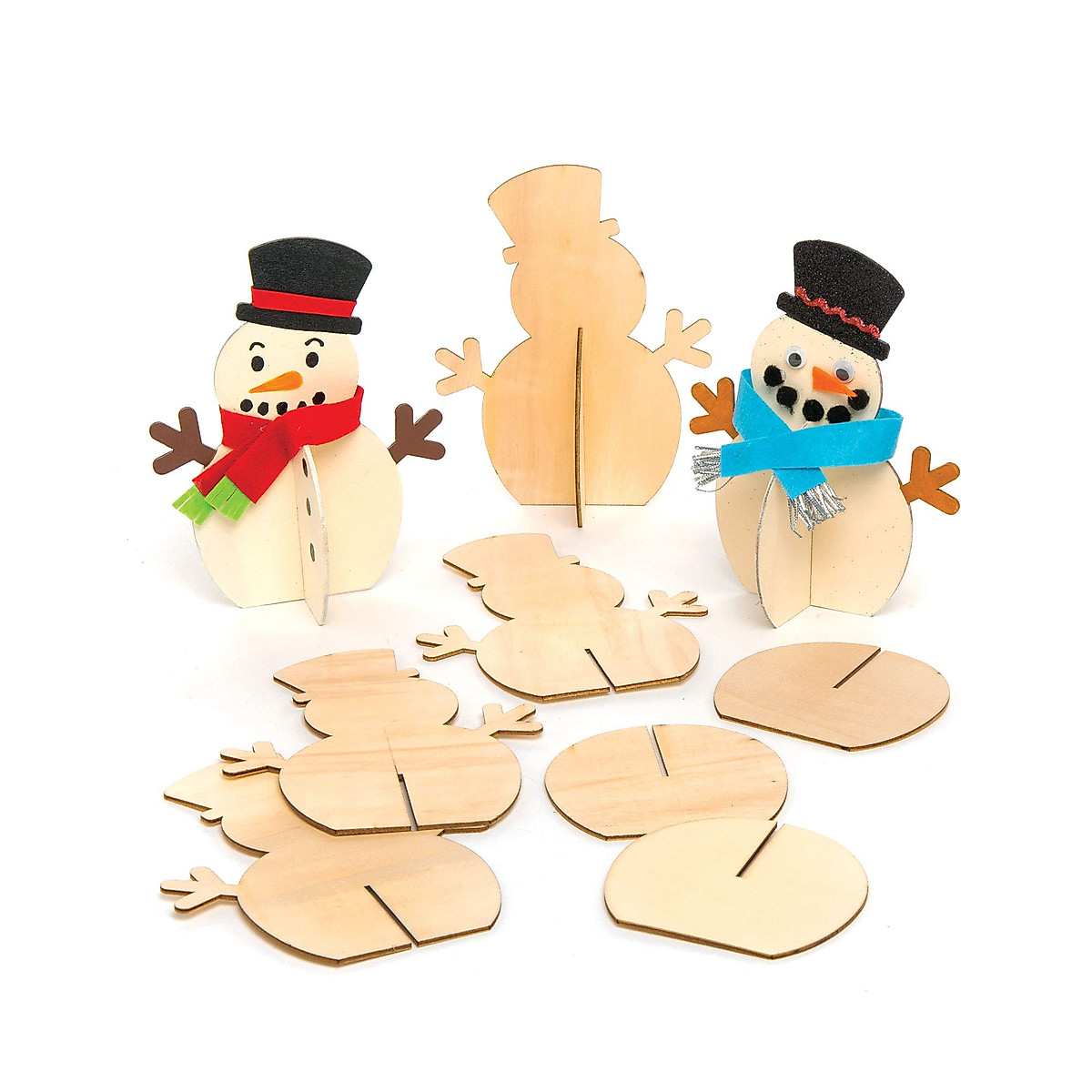 Baker Ross AT158 Wooden Stand-up 3D Snowmen - Pack of 6, Christmas Arts and Crafts