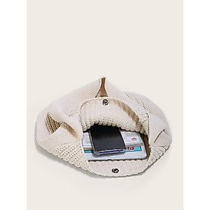 ENBEI Women's Shoulder Handbags Crocheted Bags Large knit bag Tote bag aesthetic for school cute Tote bags for women Christmas gifts (creamy-white)