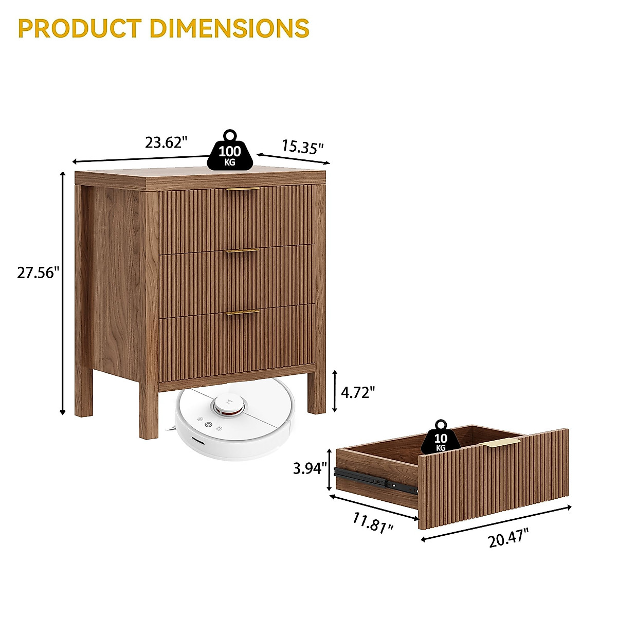JZXSHD Nightstand with 6 Drawers, Dresser and Nightstand Sets, Bedside Tables, Mid Century Nightstands with 6 Wide Drawers for Bedroom, Kids’ Room, Hallway, （Walnut X 2pcs）