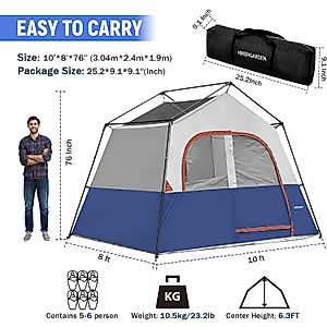 HIKERGARDEN 6 Person Camping Tent - Portable Easy Set Up Family Tent for Camp, Windproof Fabric Cabin Tent Outdoor for Hiking, Backpacking, Traveling (Blue)