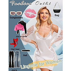 Avidlove Night Dresses for Women Sleep Satin Nightgowns Women's Lingerie, Sleep & Lounge White Medium